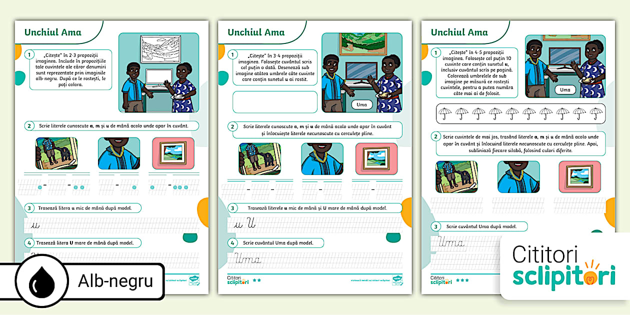Litera U – Fișă de citire și de scriere, Plan de literație