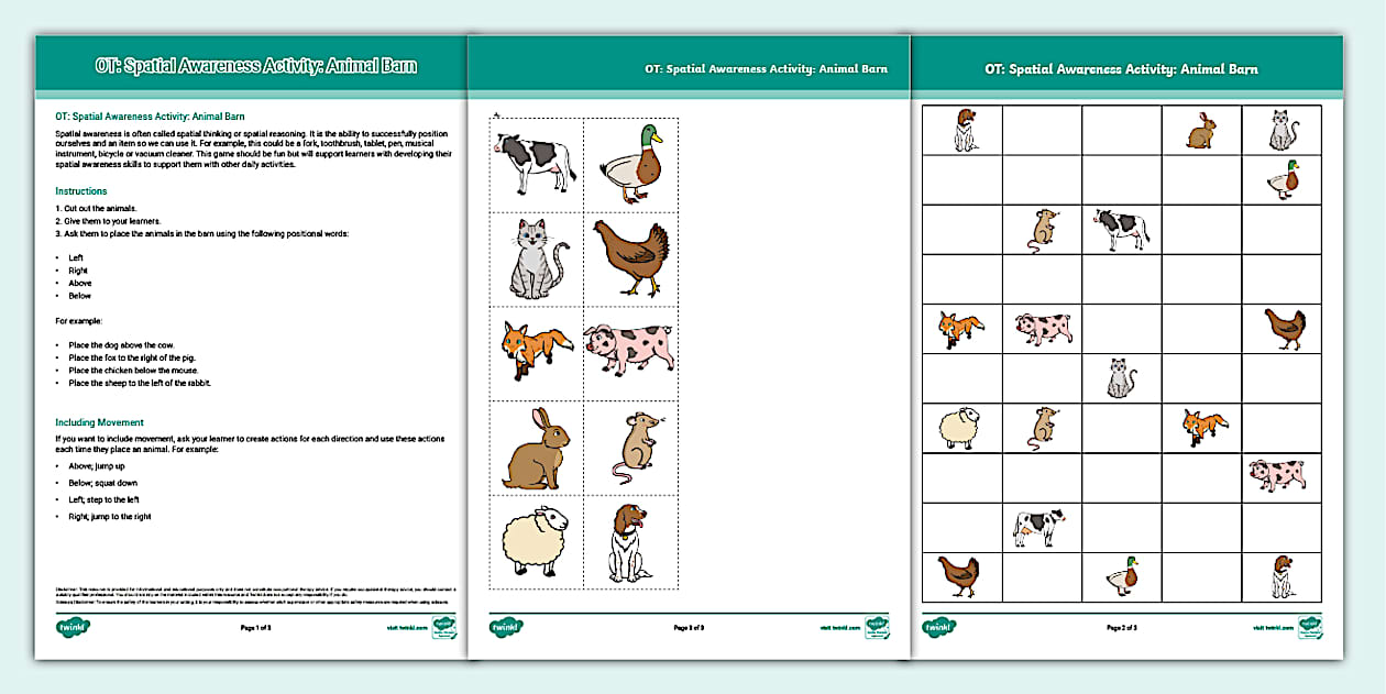 OT: Spatial Awareness Activity: Animal Barn (teacher made)