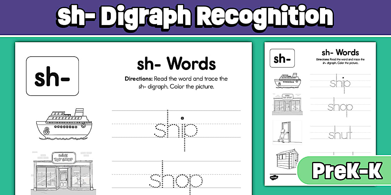 sh- Words: Digraph Recognition Worksheet for PreK-K