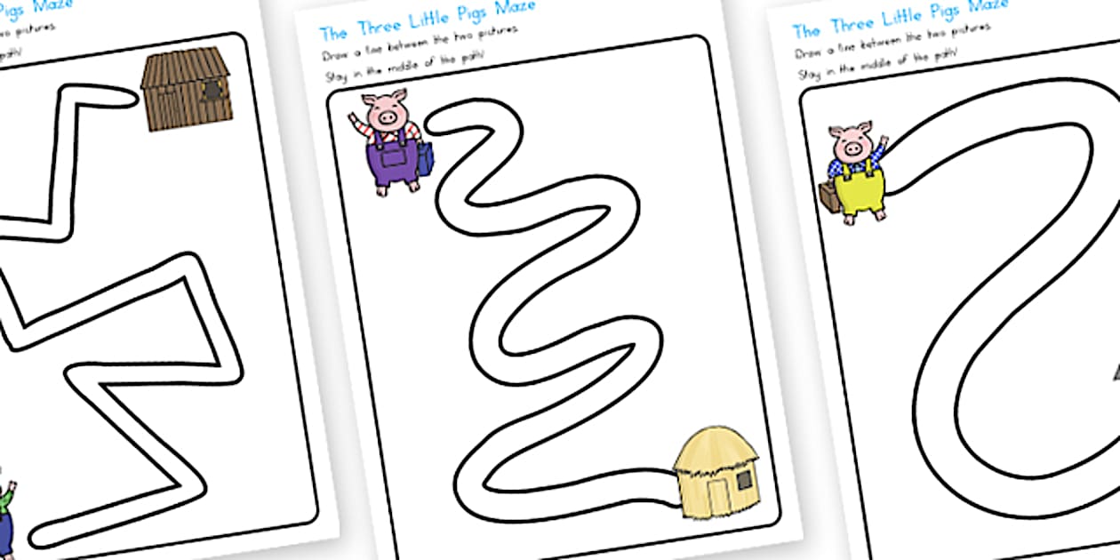 The 3 Little Pigs Pencil Path Control Worksheets - australia