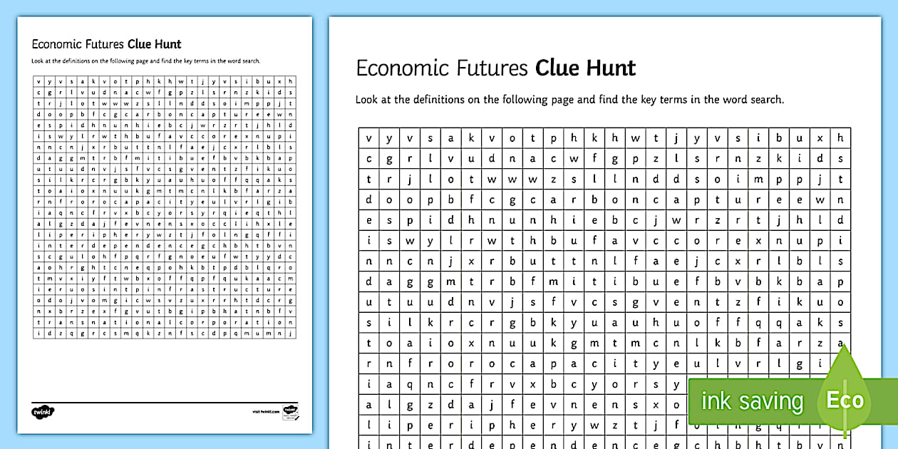 Economic Futures Clue Hunt Worksheet / Worksheet - Twinkl