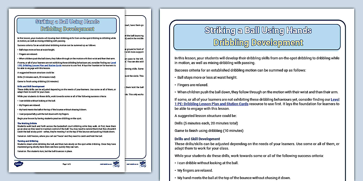 Level 1 Health & PE: Dribbling Development Lesson Plan