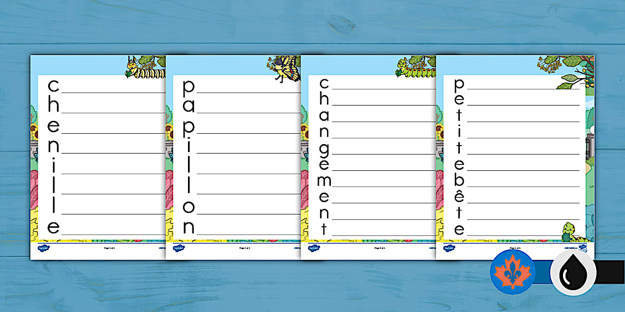 The Cautious Caterpillar Acrostic Poem Worksheets - French