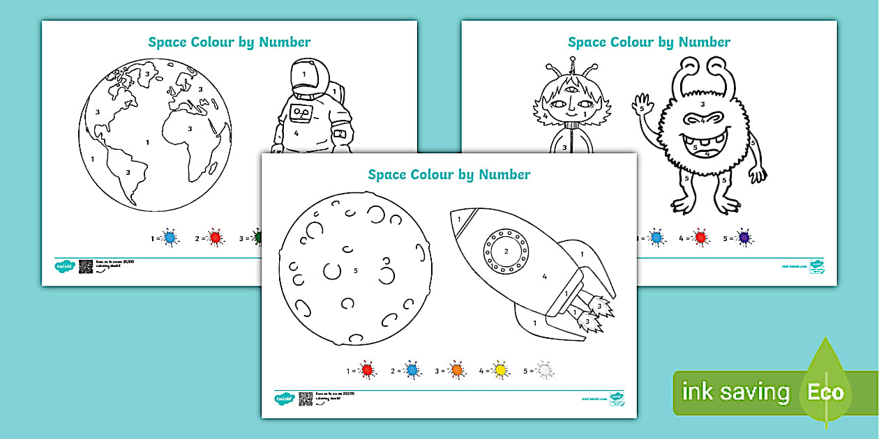 EYFS Space Colour by Number Activity Sheets (teacher made)
