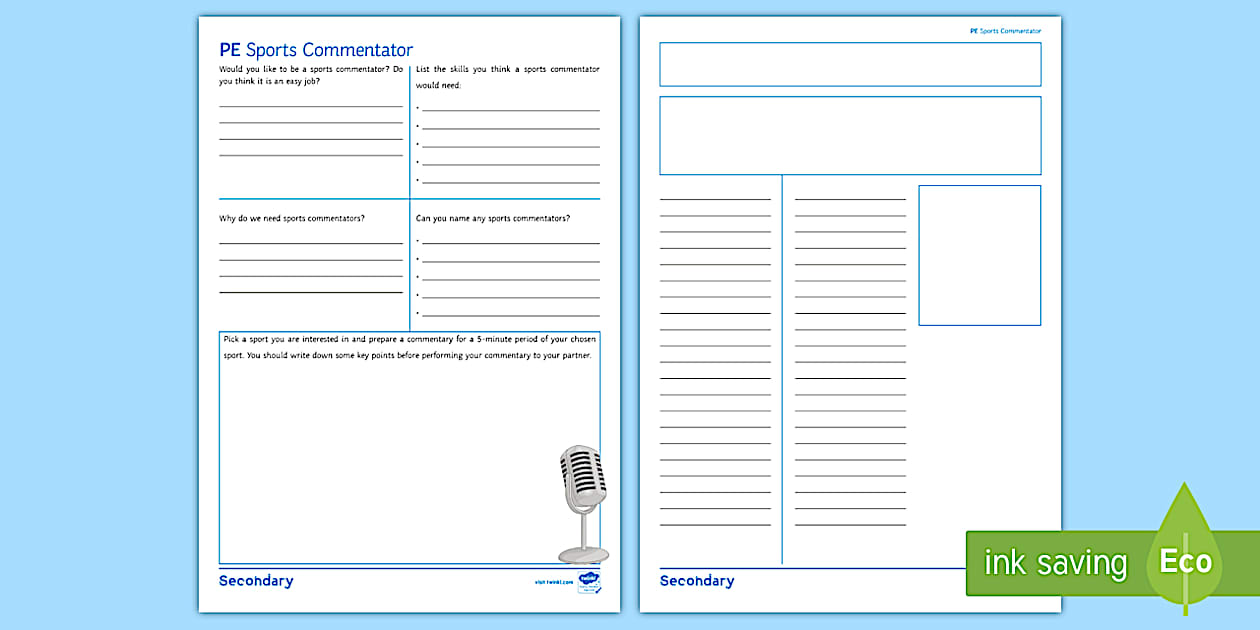 PE Cover Lesson: Sports Commentators Worksheet / Worksheet