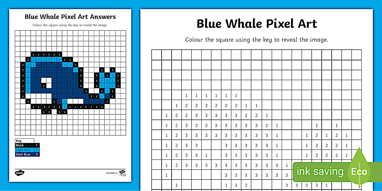 Blue Whale Pixel Art Template (teacher made) - Twinkl