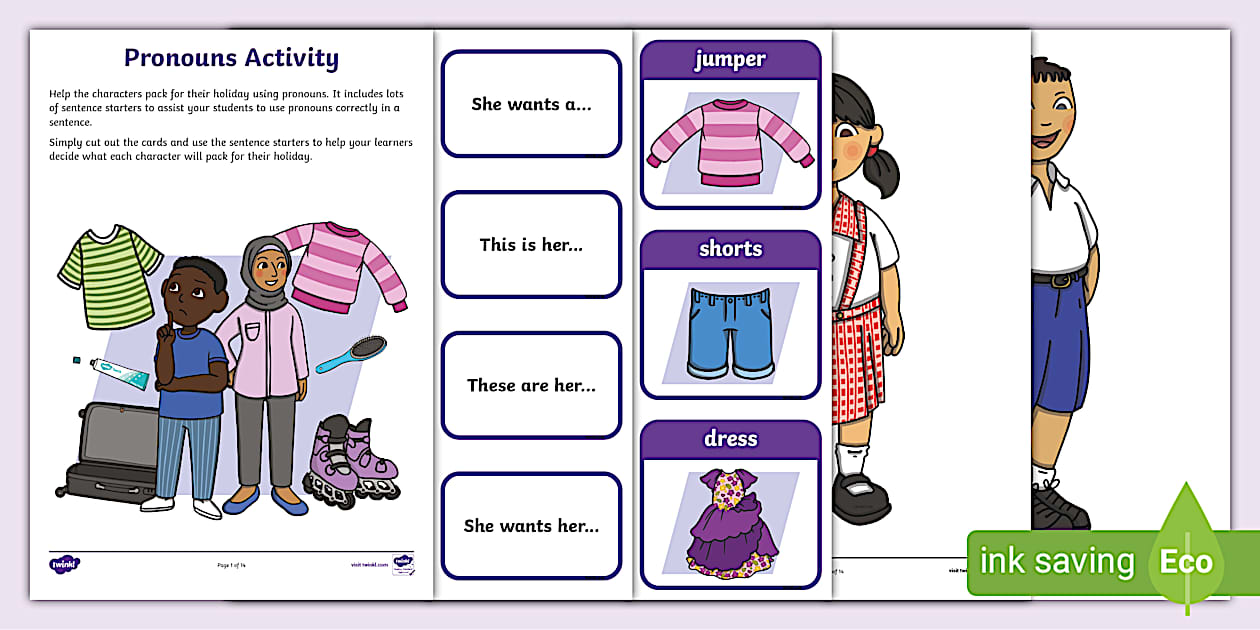 Editable He, She, His, Her Pronoun Activity - Twinkl