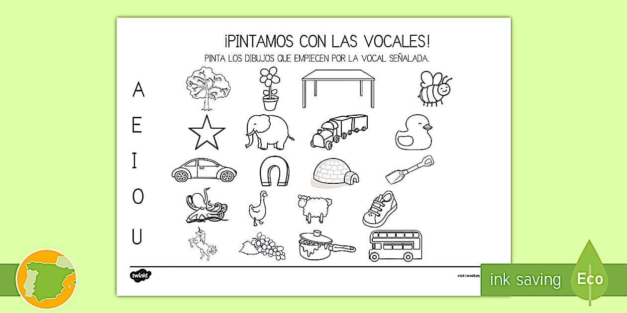 Ficha de actividad: ¡Pintamos con las vocales! - Twinkl