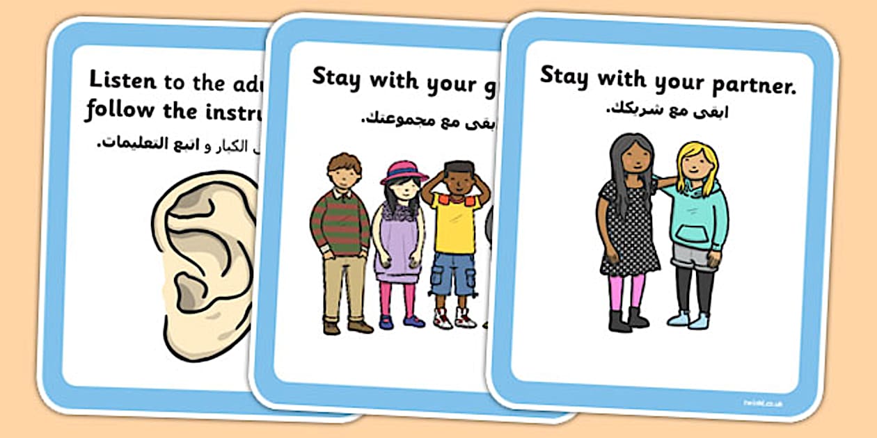 School Trip Rules Cards Arabic Translation (teacher made)