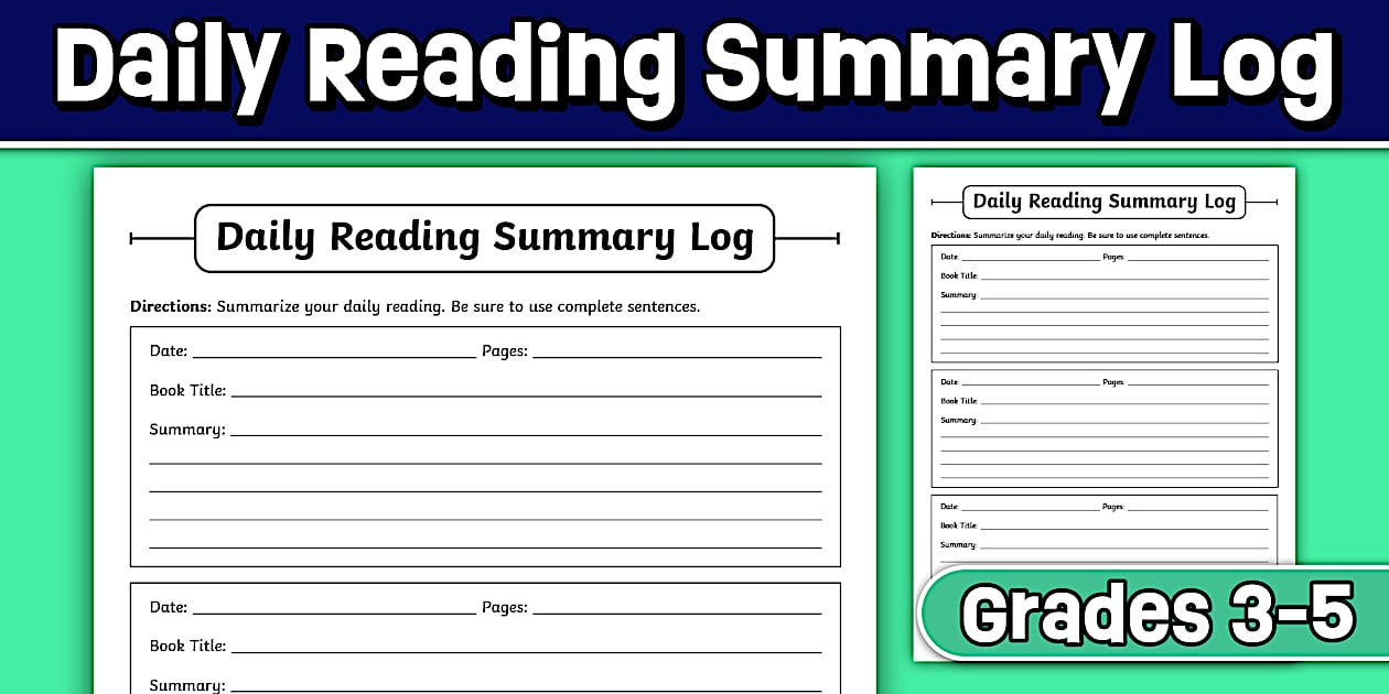 Daily Reading Summary Log for 3rd-5th Grade