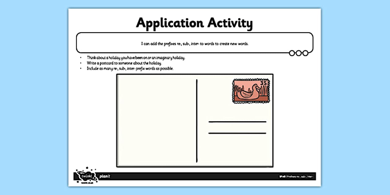 Prefixes re, sub, inter Application Worksheet / Worksheet - ESL Prefixes