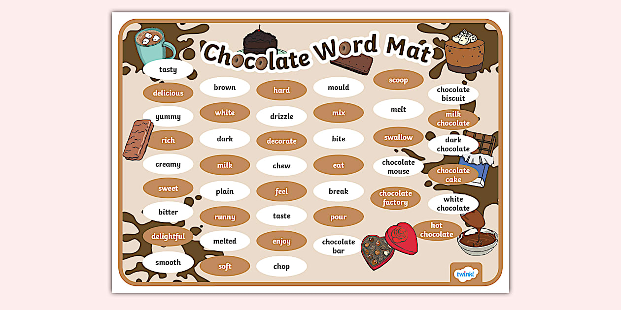 Chocolate Word Mat - Chocolate Words (teacher made) - Twinkl