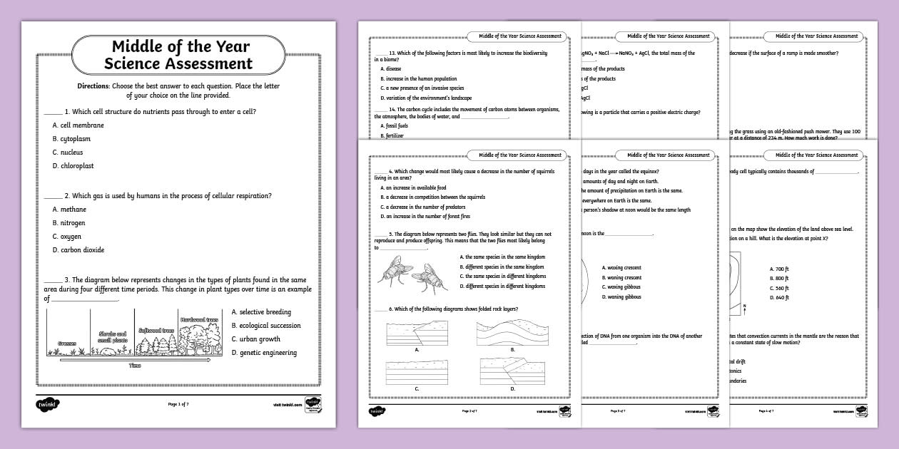 Middle School Middle of the Year Science Assessment - Twinkl