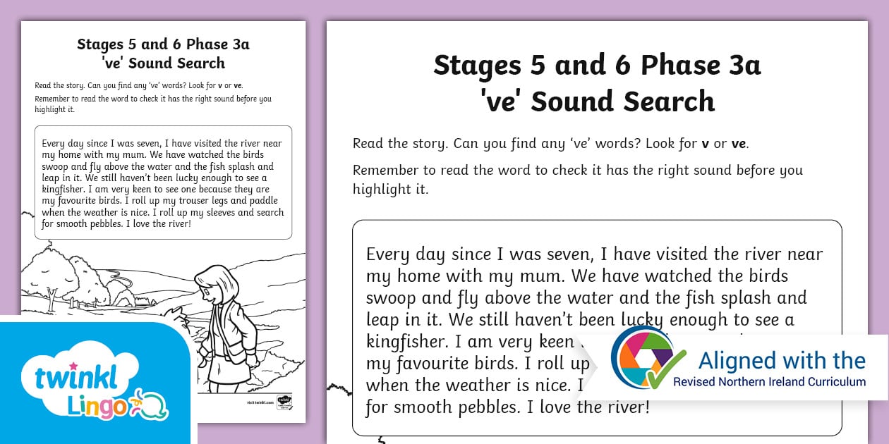 NI Linguistic Phonics Phase 3a 've' Sound Search Worksheet