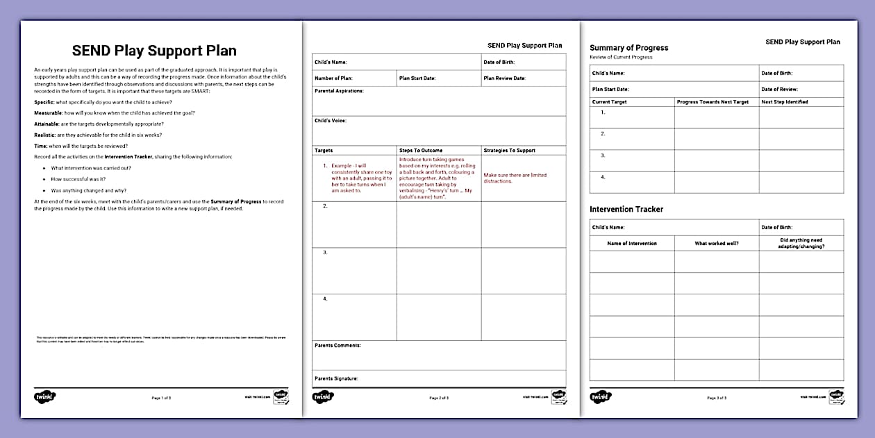 Individual Play Plan | Individual Support Play Plan Template