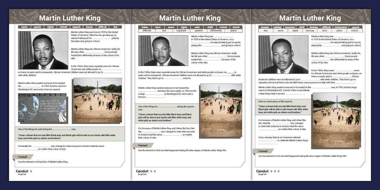 Reinforcing Reading: Martin Luther King Cloze Passages