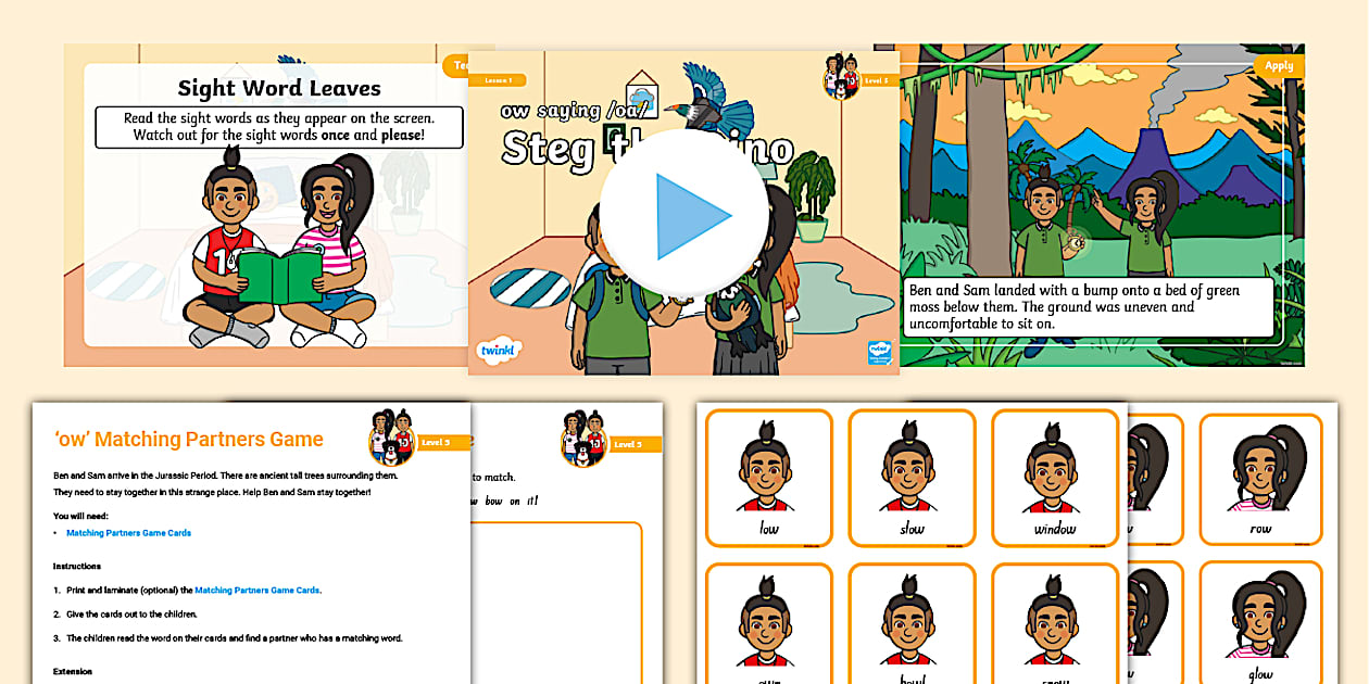 NZ Phonics: Level 5: Week 16: Lesson 1: ow' 'oe' saying /oa/