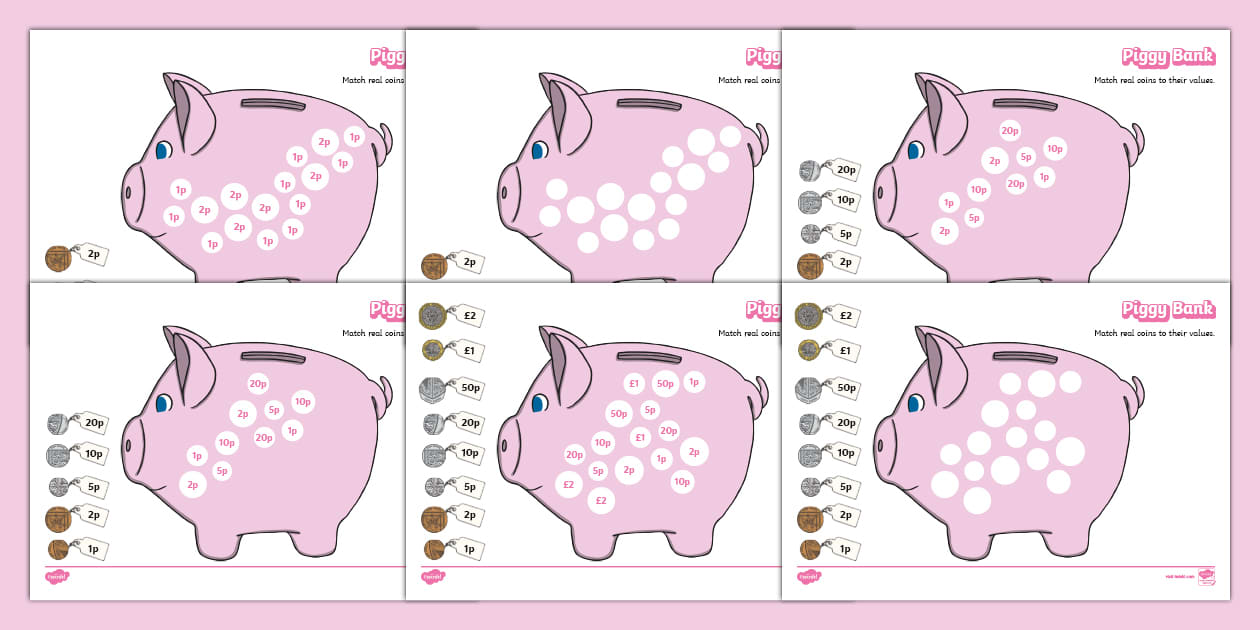 👉 Piggy Bank Matching Activity – Coin Recognition