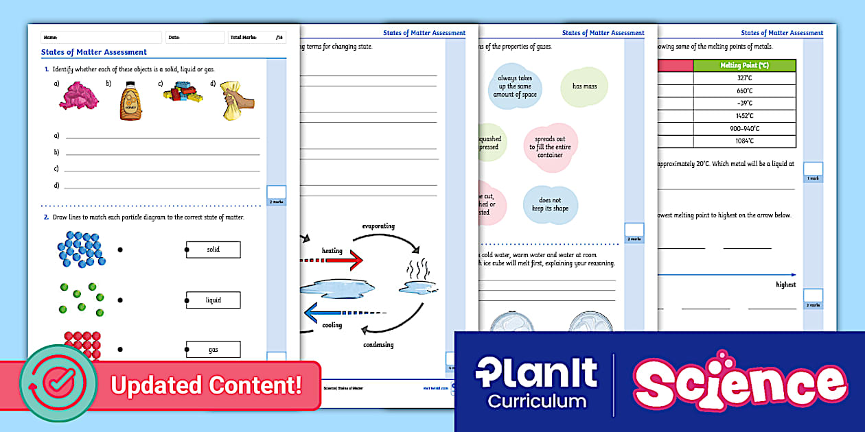 Editable Science: States of Matter: Year 4 Assessment Test