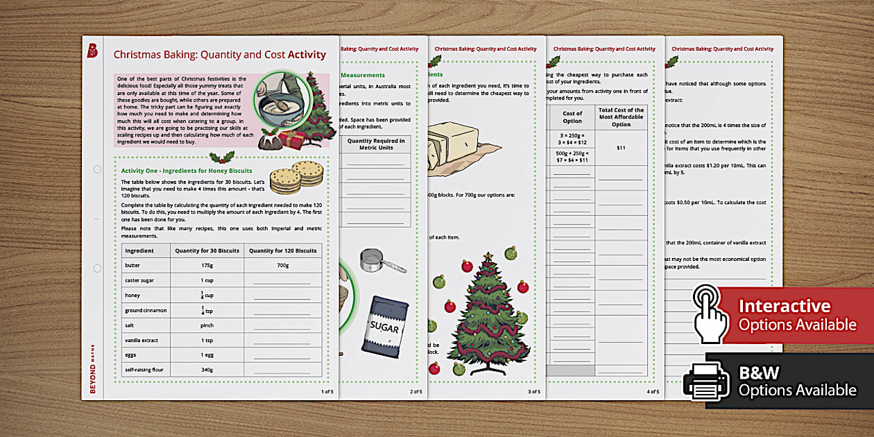 Christmas Baking: Quantity and Cost Activity (teacher made)