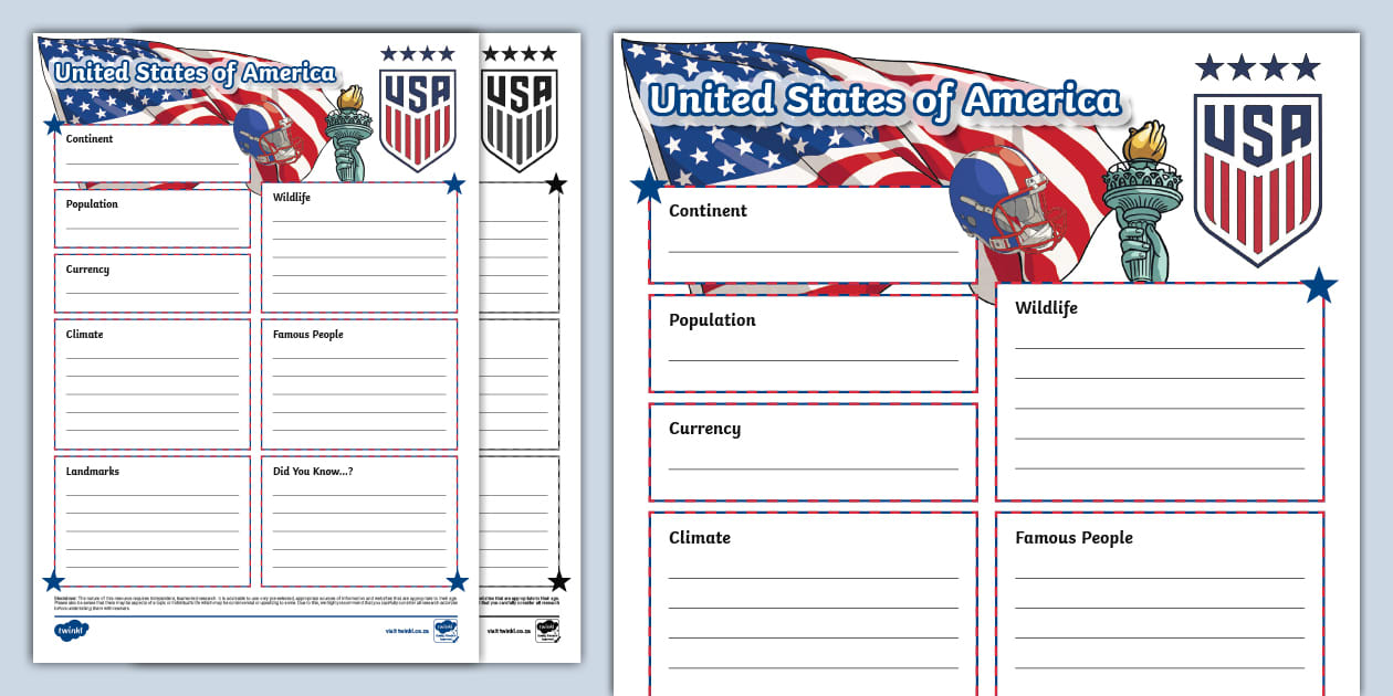 United States of America Fact File Template - Twinkl