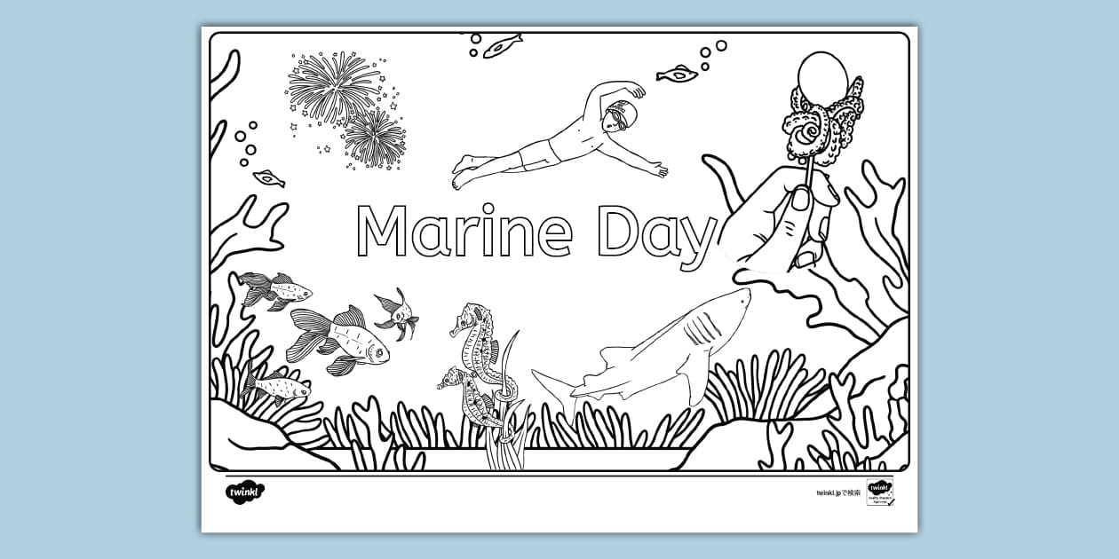 Marine Day Coloring Page (teacher made) - Twinkl