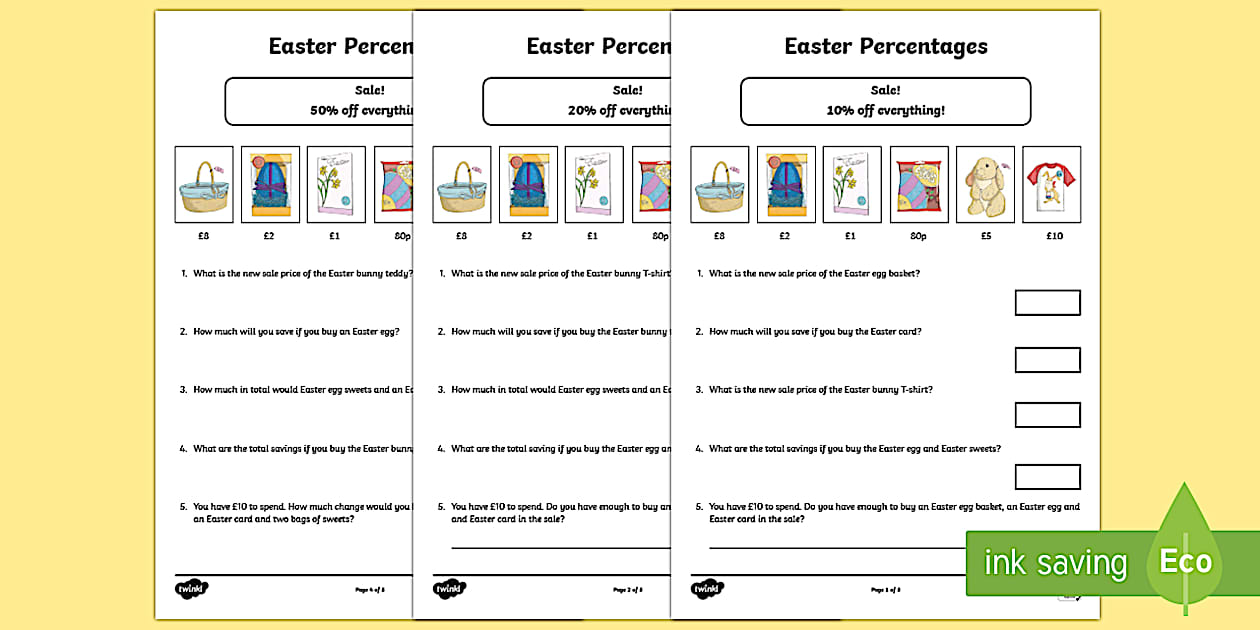 Easter Percentages Worksheet / Worksheet (teacher made)
