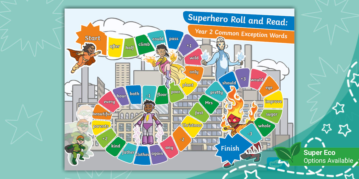Superhero Roll and Read: Year 2 Common Exception Words