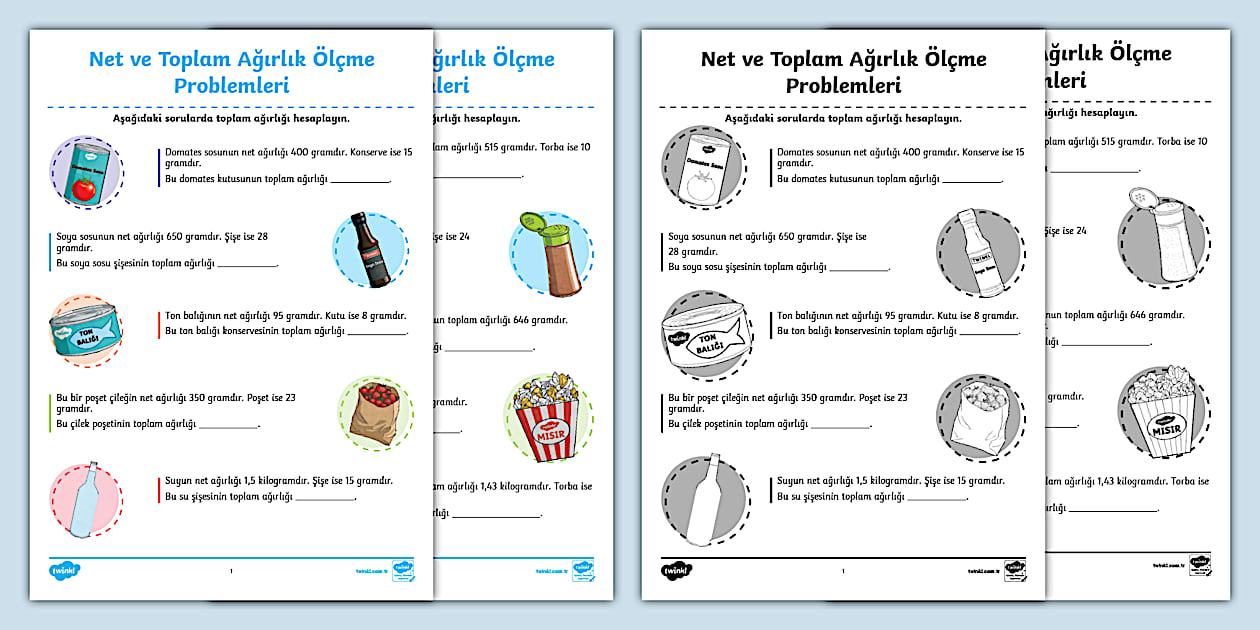 Net ve Toplam Ağırlık Ölçme Problemleri - Twinkl