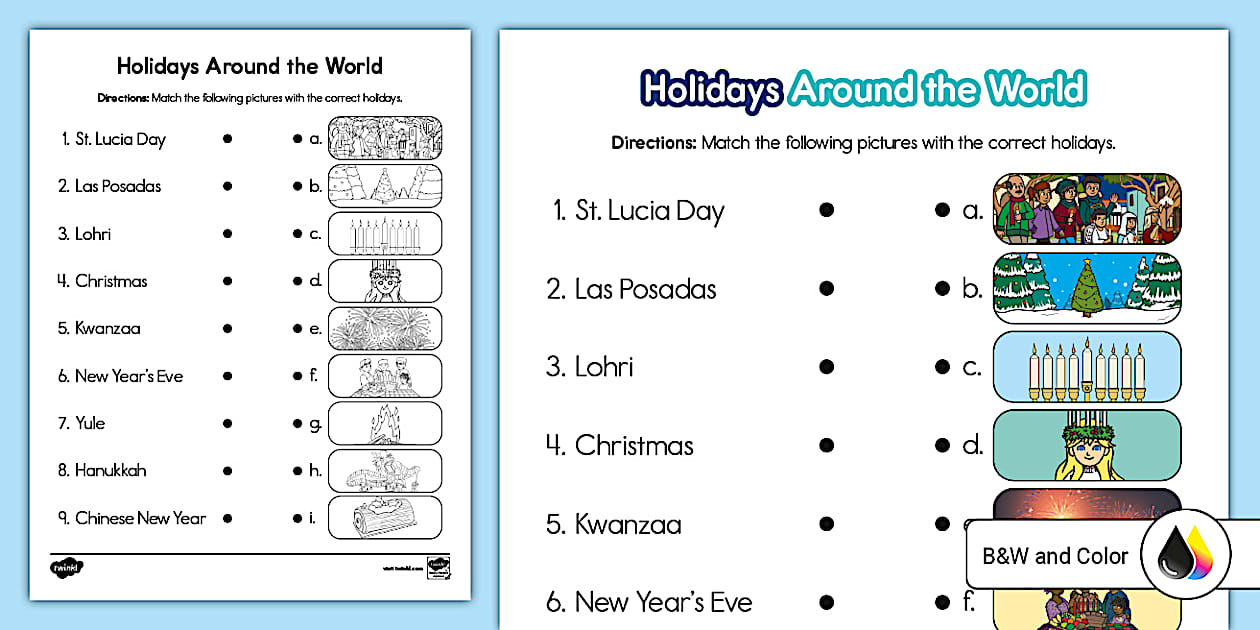 Holidays Around The World Worksheets - HASS - Primary