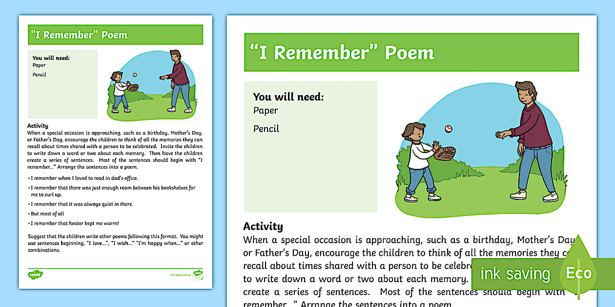 TAS I Remember Poem Activity (professor feito) - Twinkl