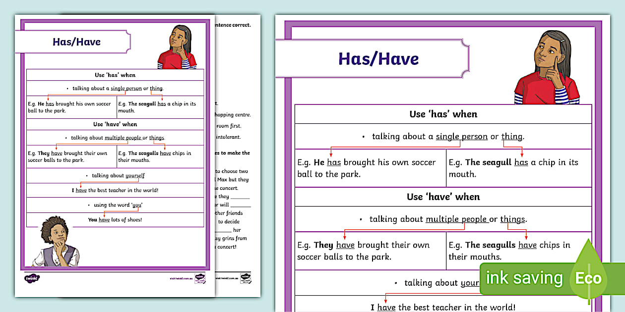 Have/Has Subject Verb Agreement Cloze Activity - Twinkl