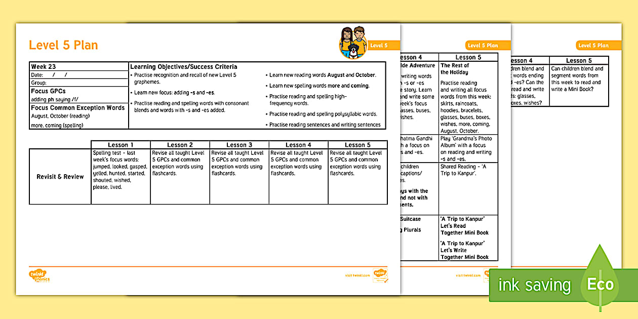 Adding -s and -es - Level 5 Week 23 Weekly Plan - Twinkl