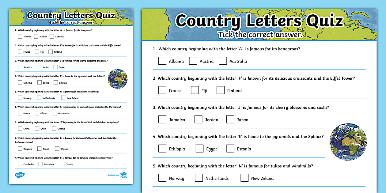 Countries Starting with Letter Quiz (teacher made) - Twinkl
