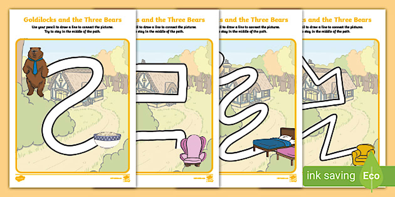 Goldilocks and the Three Bears Pencil Control Path Sheets