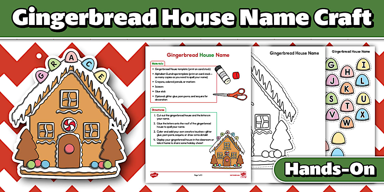 Gingerbread House Name Cut and Paste Craft