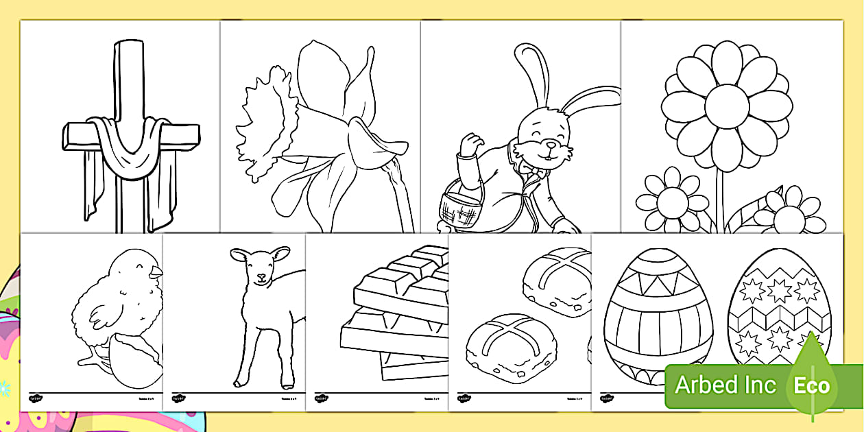 Taflenni Lliwio'r Pasg / Easter: Colouring Sheets - TWINKL