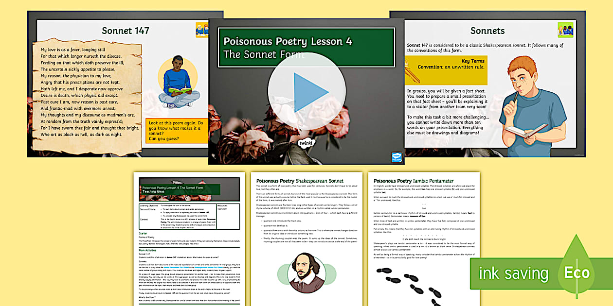Poisonous Poetry Lesson 4: The Sonnet Form (teacher made)