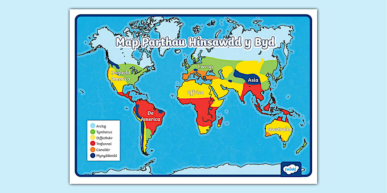 Map Parthau Hinsawdd y Byd (teacher made) - Twinkl