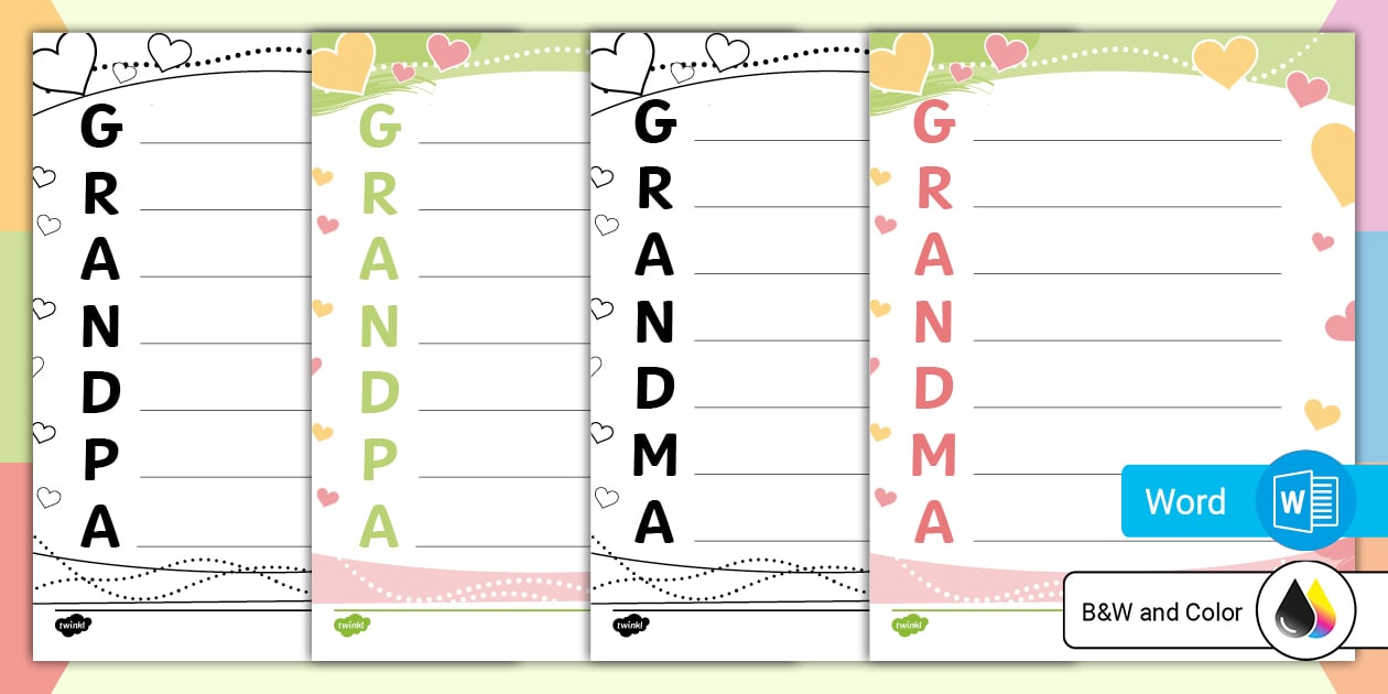 Grandparents Day Acrostic Poem Template - Twinkl