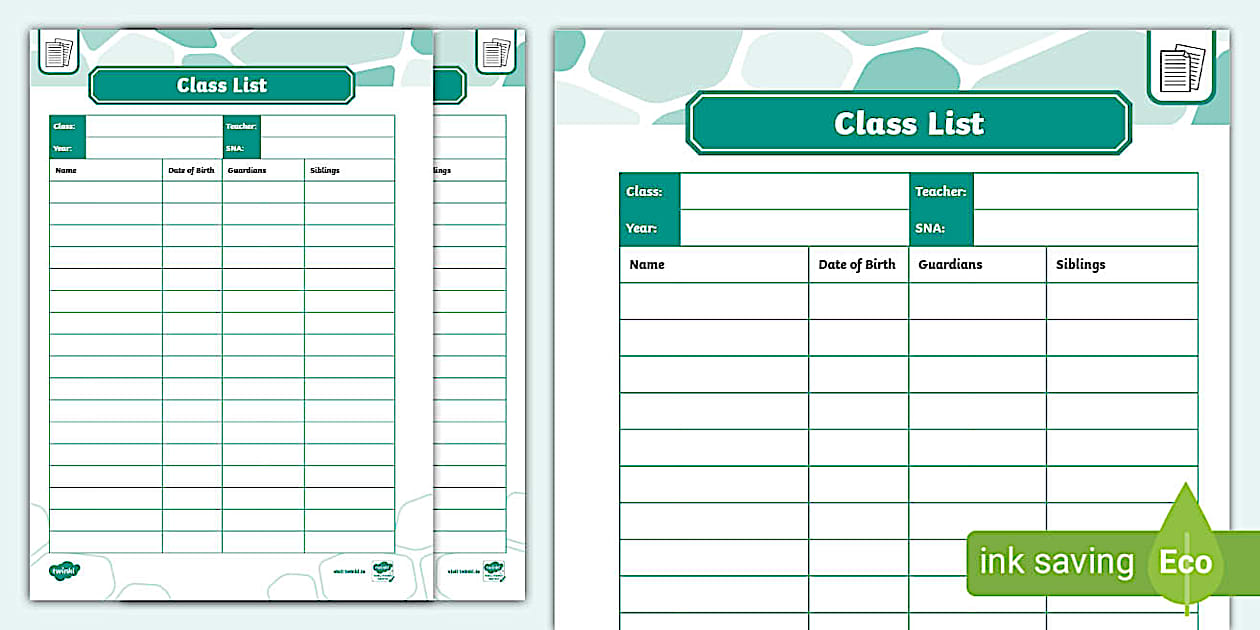 Teacher Planner: Class List (creat de profesori) - Twinkl