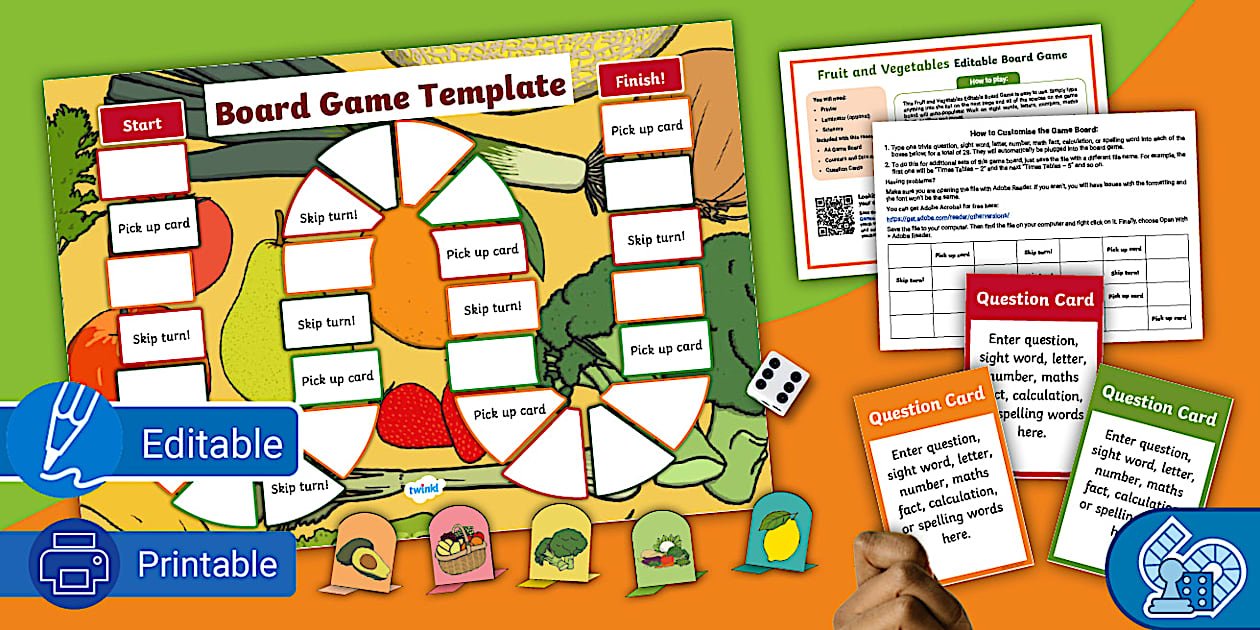 Fruit and Vegetables Editable Board Game Template - Twinkl