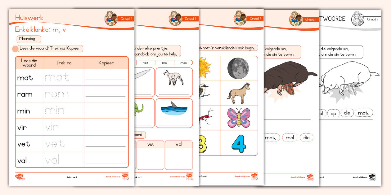 Graad 1 Klanke Huiswerk m, v (teacher made) - Twinkl