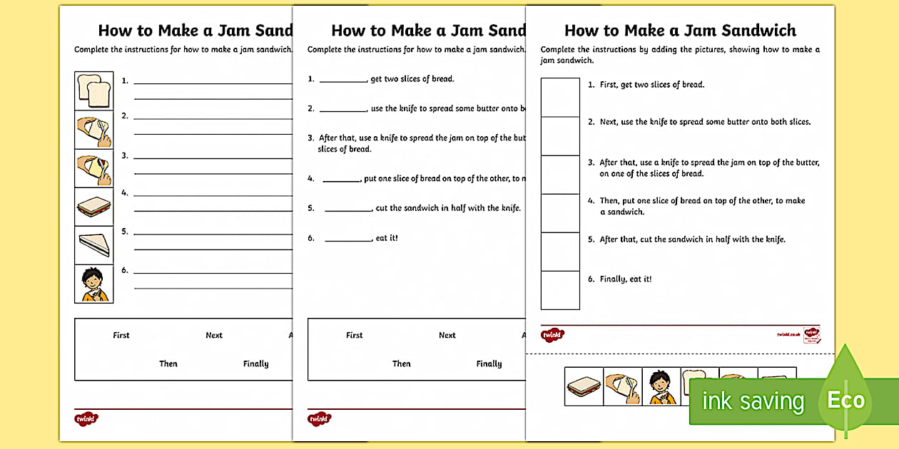 Editable Differentiated How to Make a Jam Sandwich Worksheets