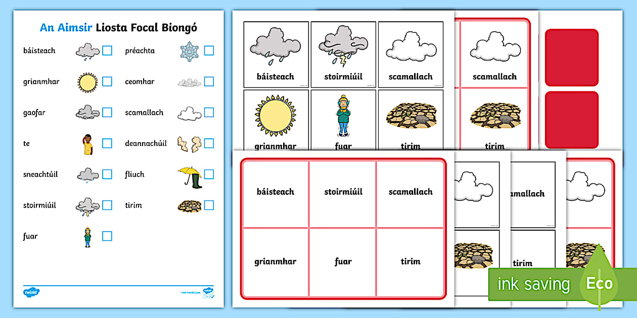An Aimsir, Gaeilge Bingo - Irish (teacher made) - Twinkl