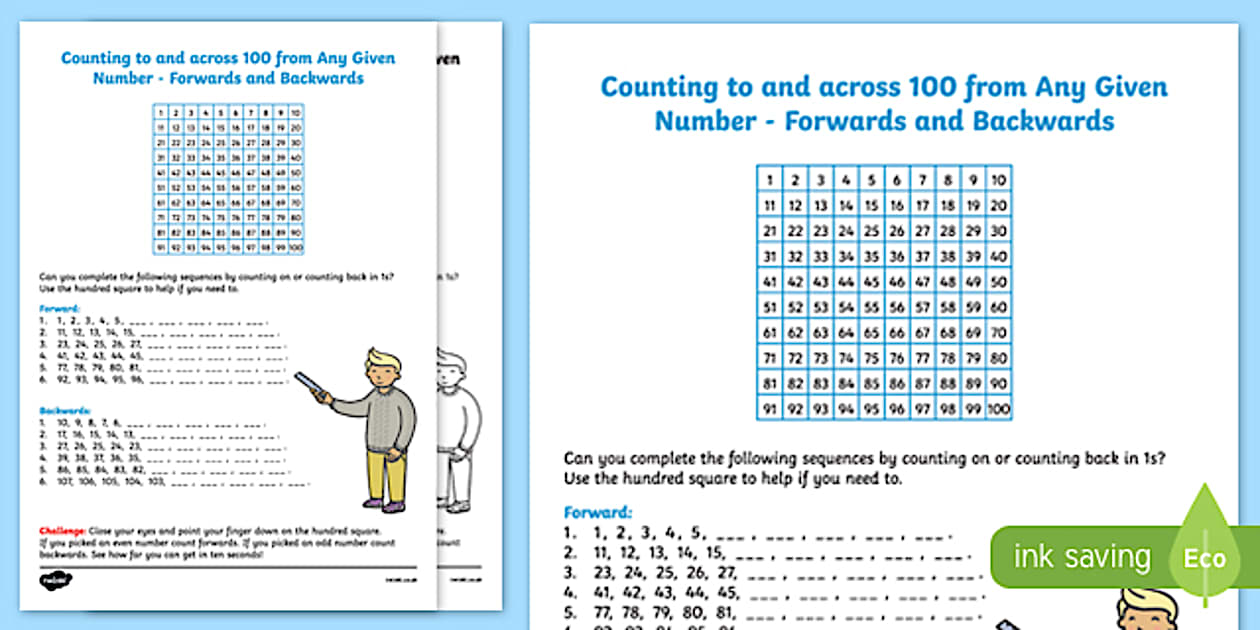 Editable Counting To and Across 100 From Any Given Number Worksheet