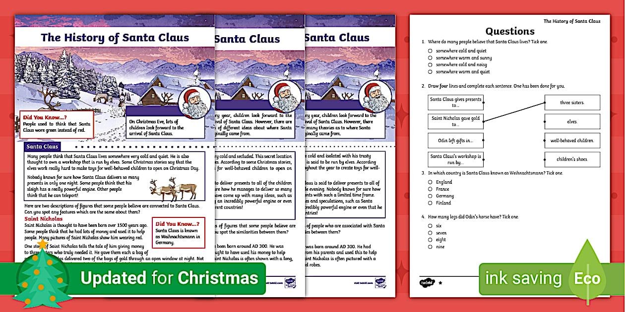 LKS2 The History of Santa Claus Differentiated Reading Comprehension ...