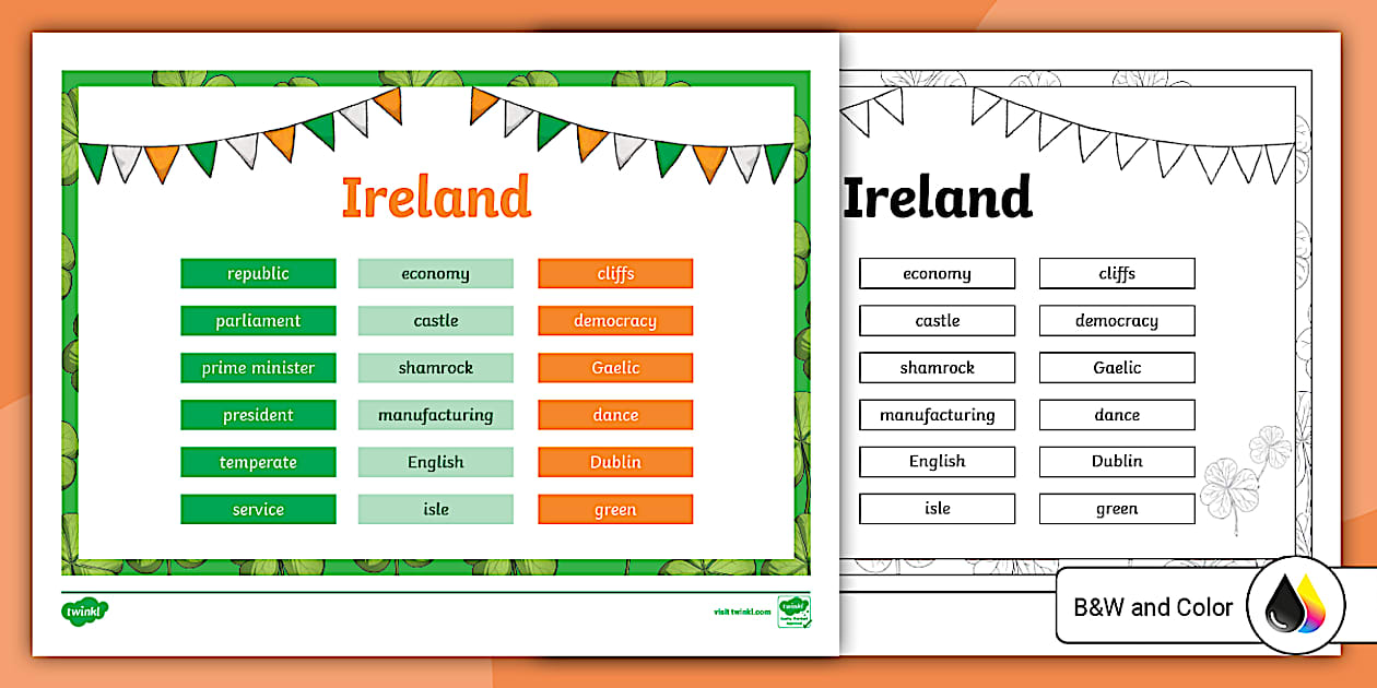 Ireland Vocabulary Mat for 3rd-5th Grade (teacher made)