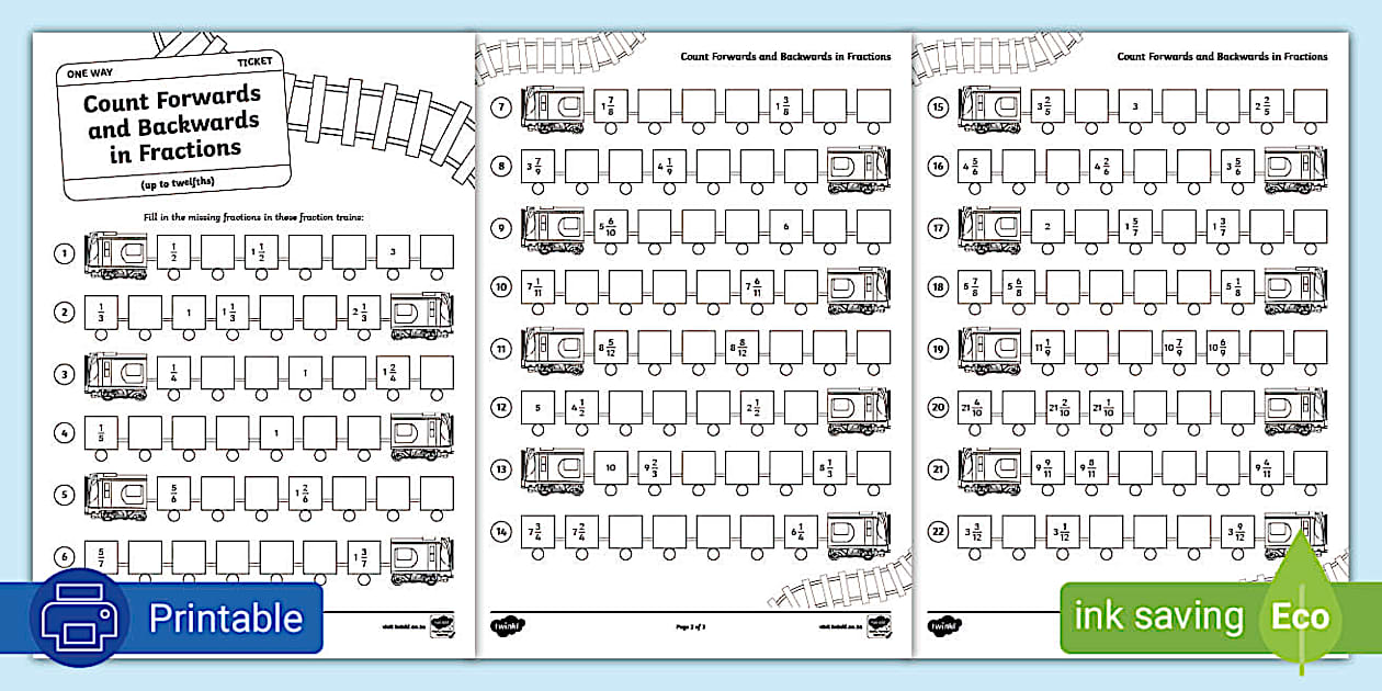 Count Forwards and Backwards in Fractions (up to twelfths) Activity Sheet