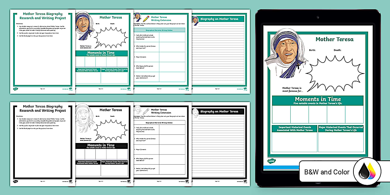 6th-8th Grade Mother Teresa Biography Activity | Twinkl USA